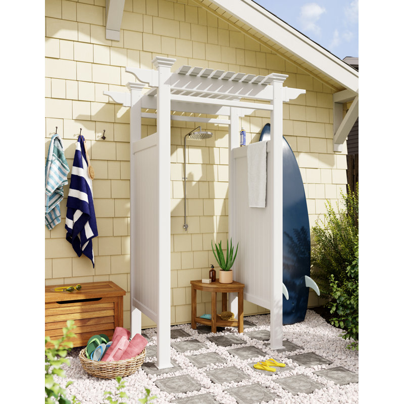 Zippity Outdoor Products 89in H x 62in W x 47in L 1 Enclosure Zippity Oceanside Outside Shower Enclosure Kit White Vinyl Outdoor Shower Kit for Pool Shower Outdoor Changing Room Beach Shower